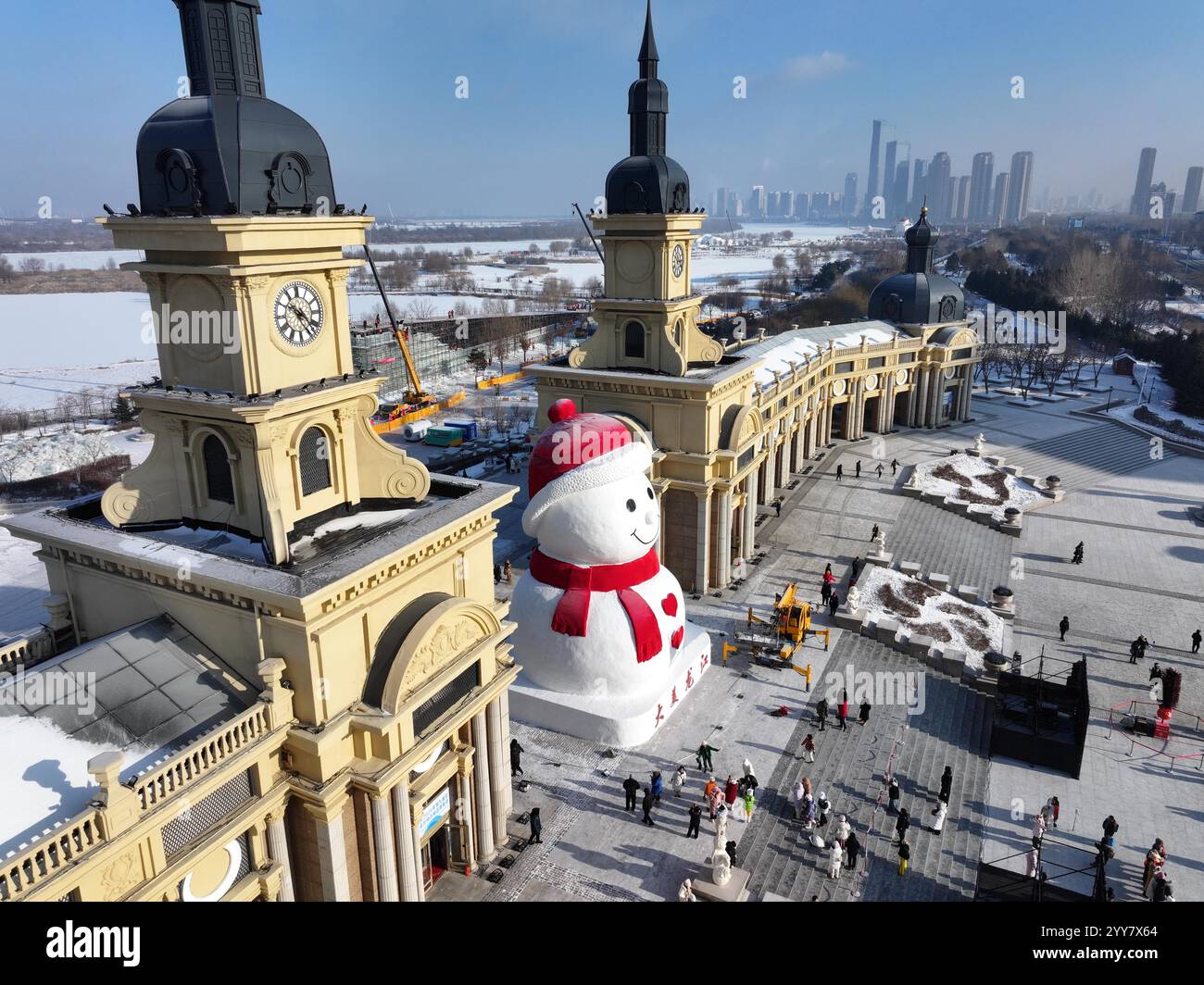 An iconic giant snowman welcomes visitors in Harbin City, northeast ...