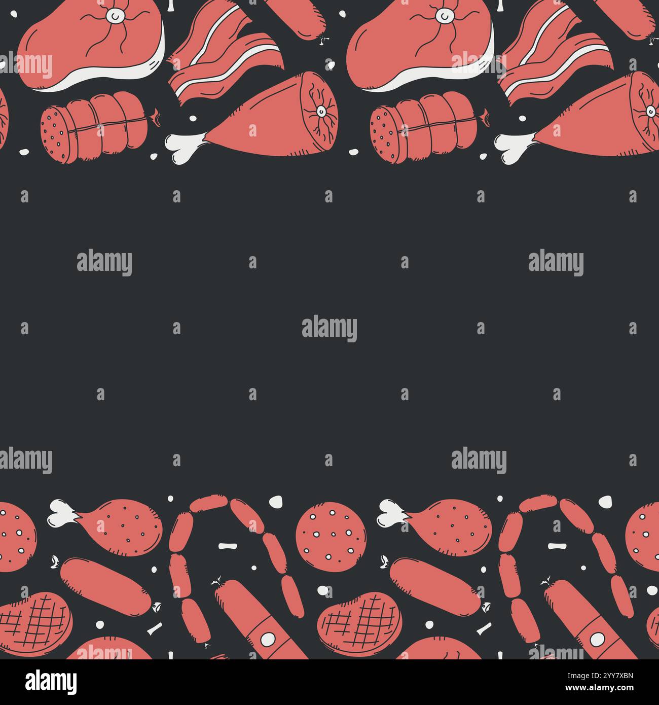 Meat frame. Doodle meat background. Vector illustration with meat ...