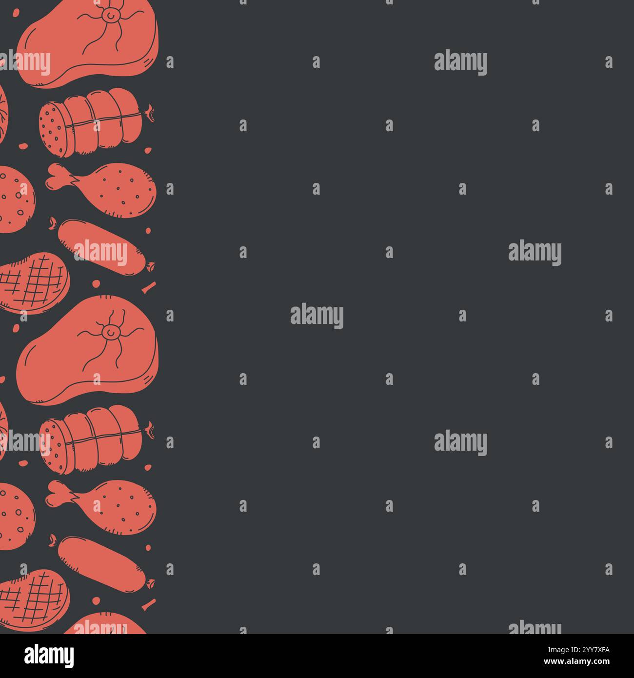 Meat frame. Doodle meat background. Vector illustration with meat ...