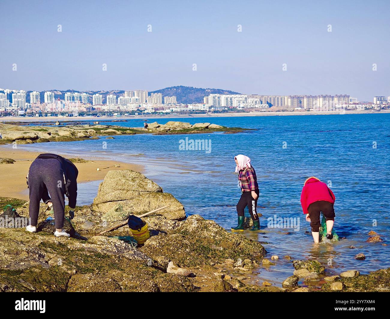 People go beachcombing at seaside in Rizhao City, east China's Shandong ...