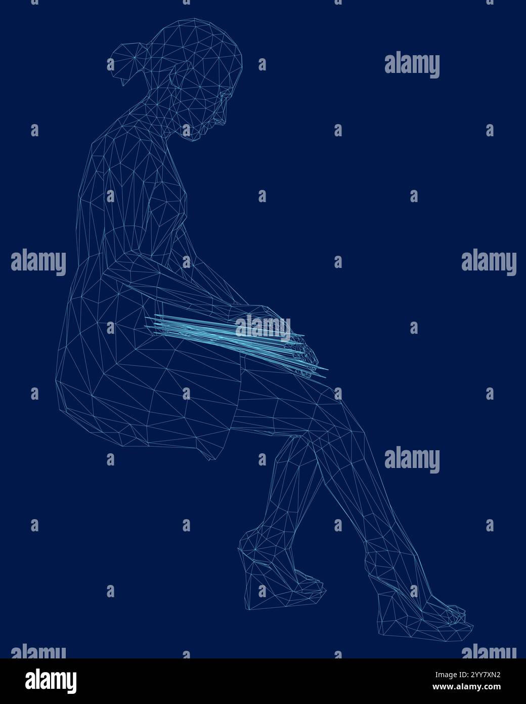 Wireframe Woman sits with books on blue Stock Vector Image & Art - Alamy