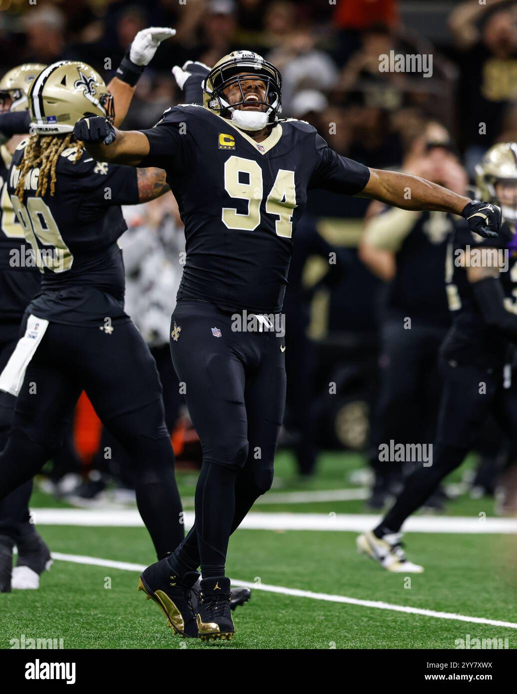 New Orleans Saints defensive end Cameron Jordan (94) flex after a loss ...