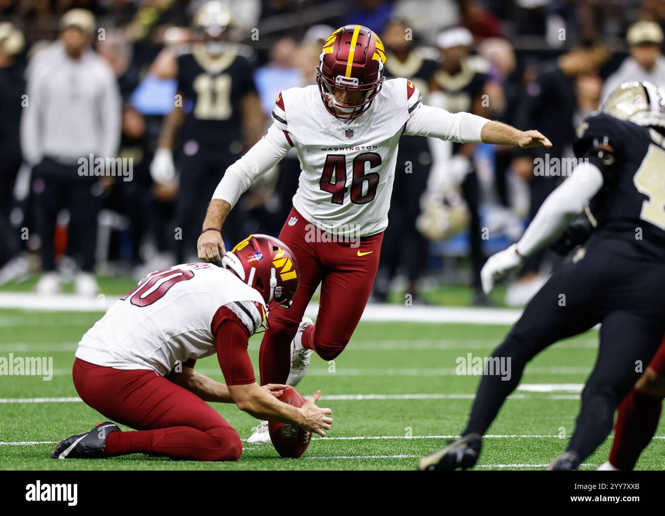 Washington Commanders kicker Greg Joseph (46) with the field goal ...