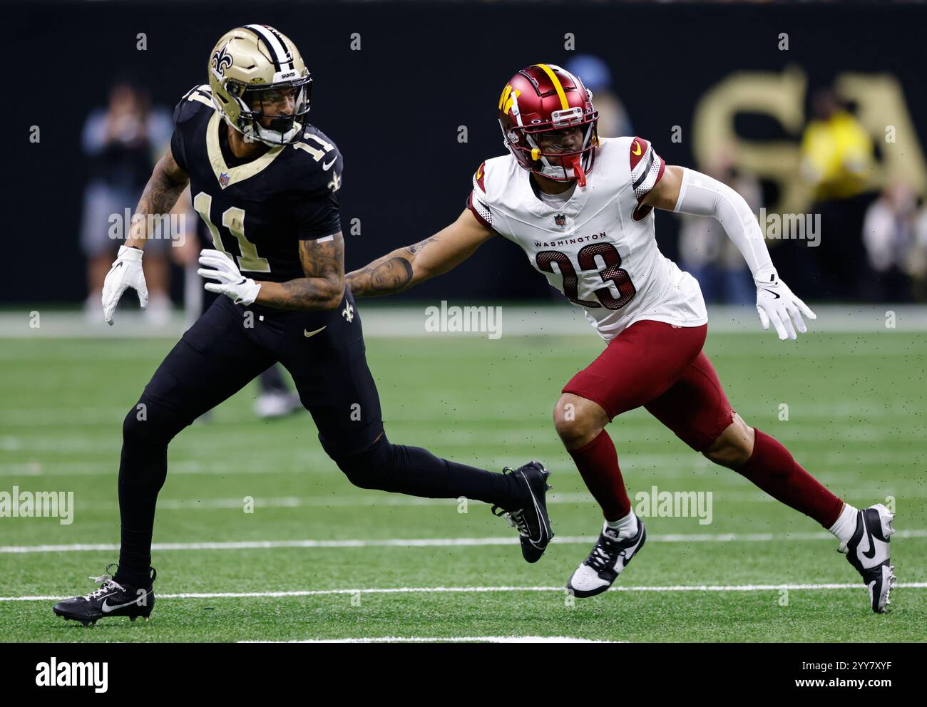 Washington Commanders cornerback Marshon Lattimore (23) in formation at ...