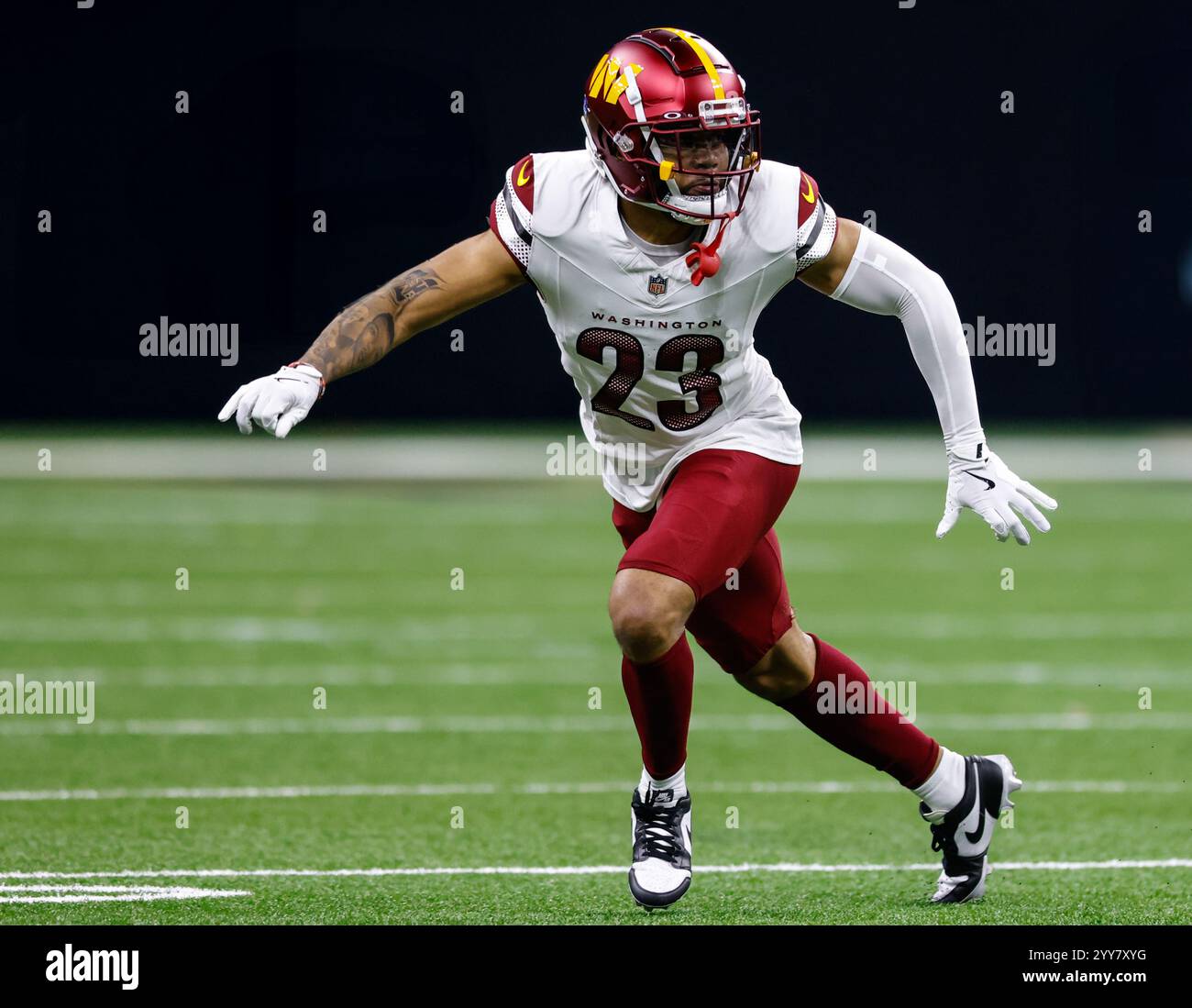Washington Commanders cornerback Marshon Lattimore (23) in formation at ...