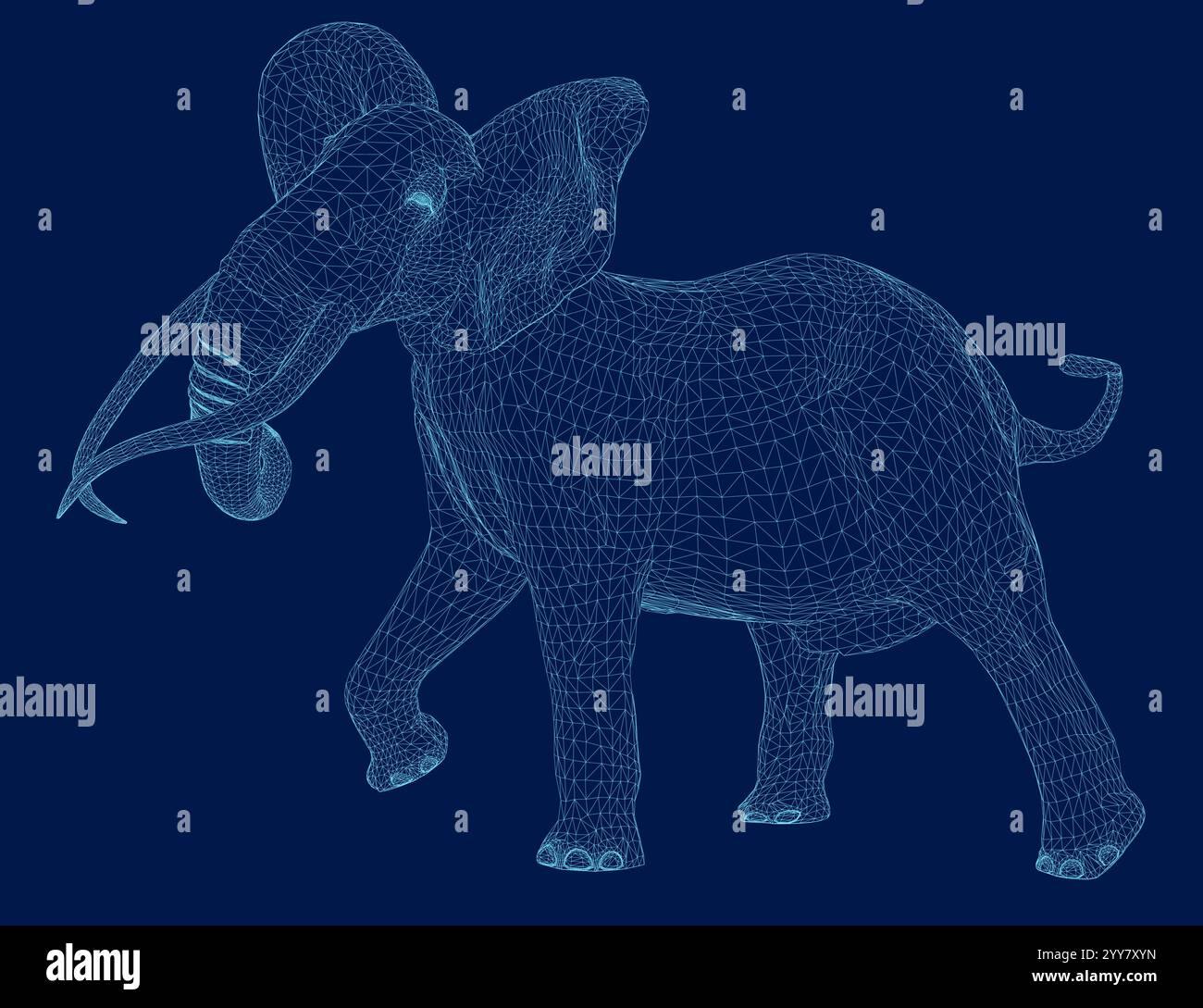 Blue contour of an African elephant with tusks. Vector illustration ...