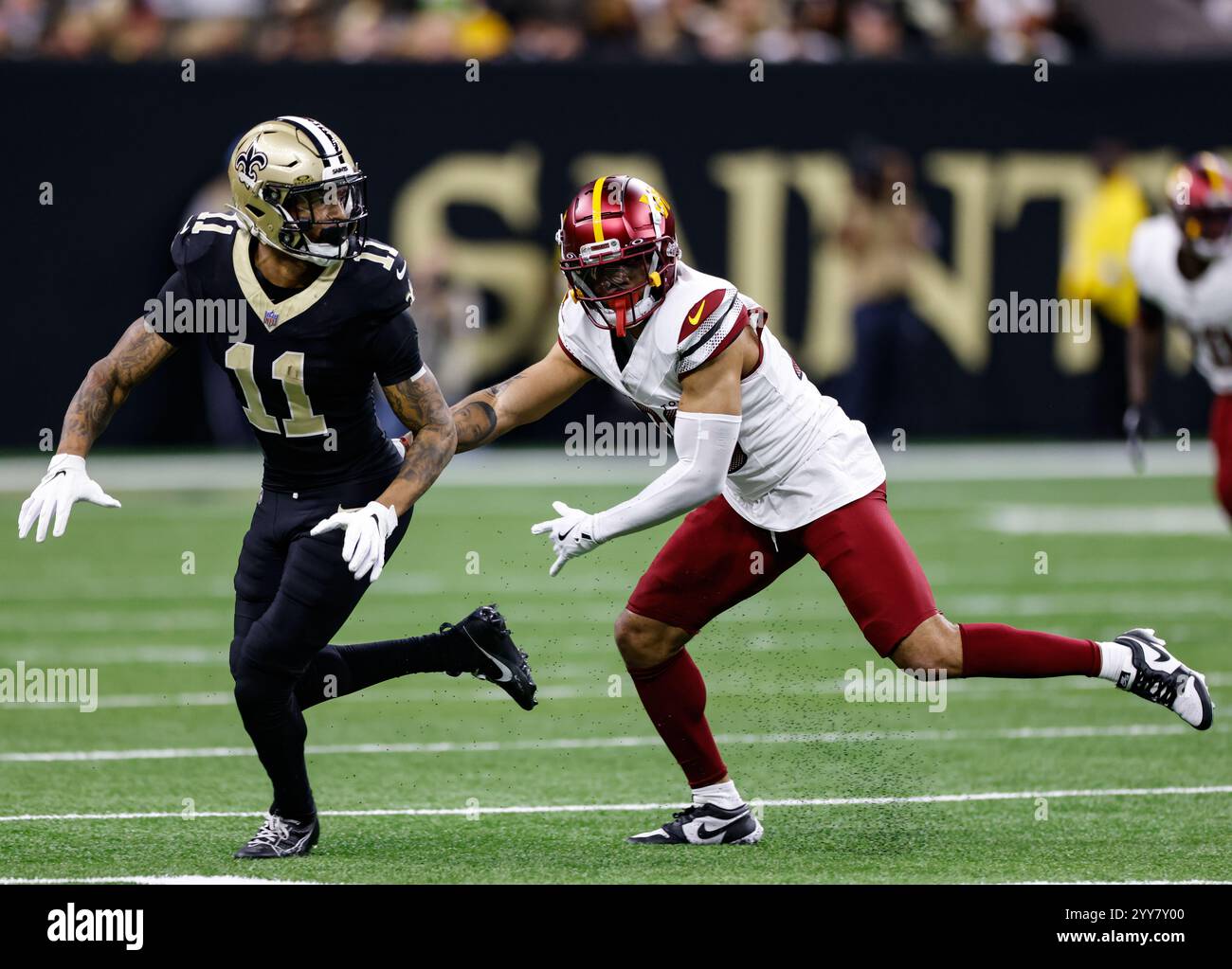 Washington Commanders cornerback Marshon Lattimore (23) in formation at ...