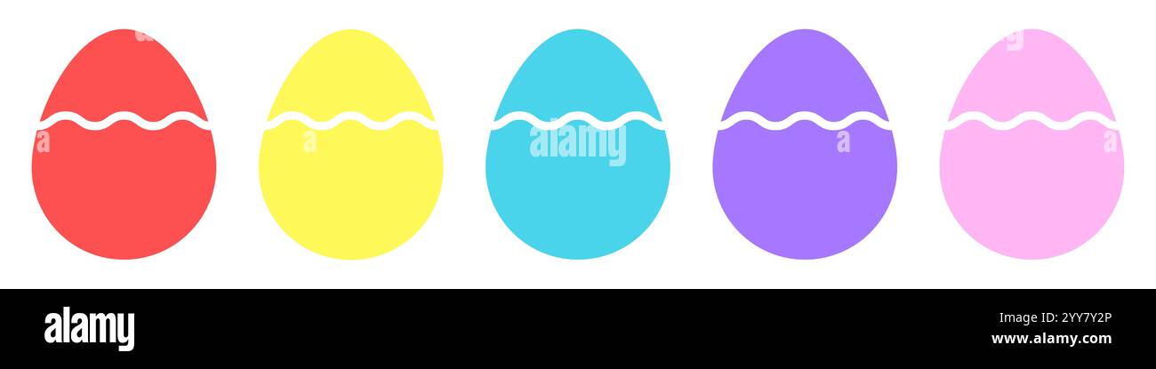 Colorful Easter eggs with wavy line patterns in pastel tones arranged ...