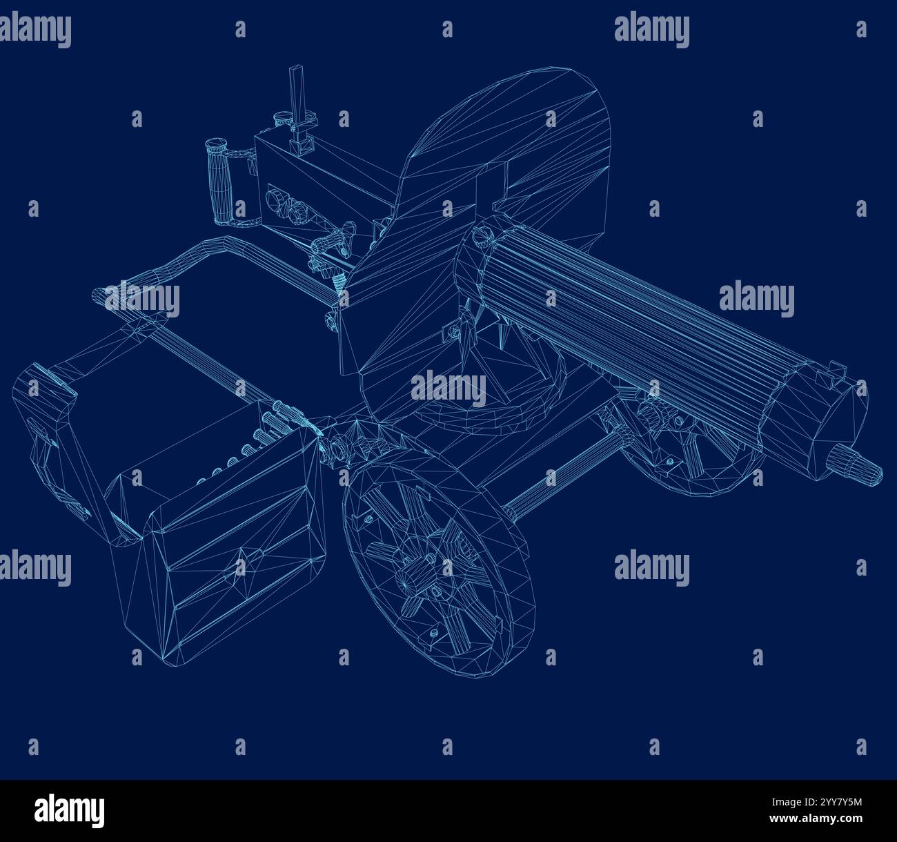 Wireframe of the Maxim machine gun. Machine gun isolated on a blue ...
