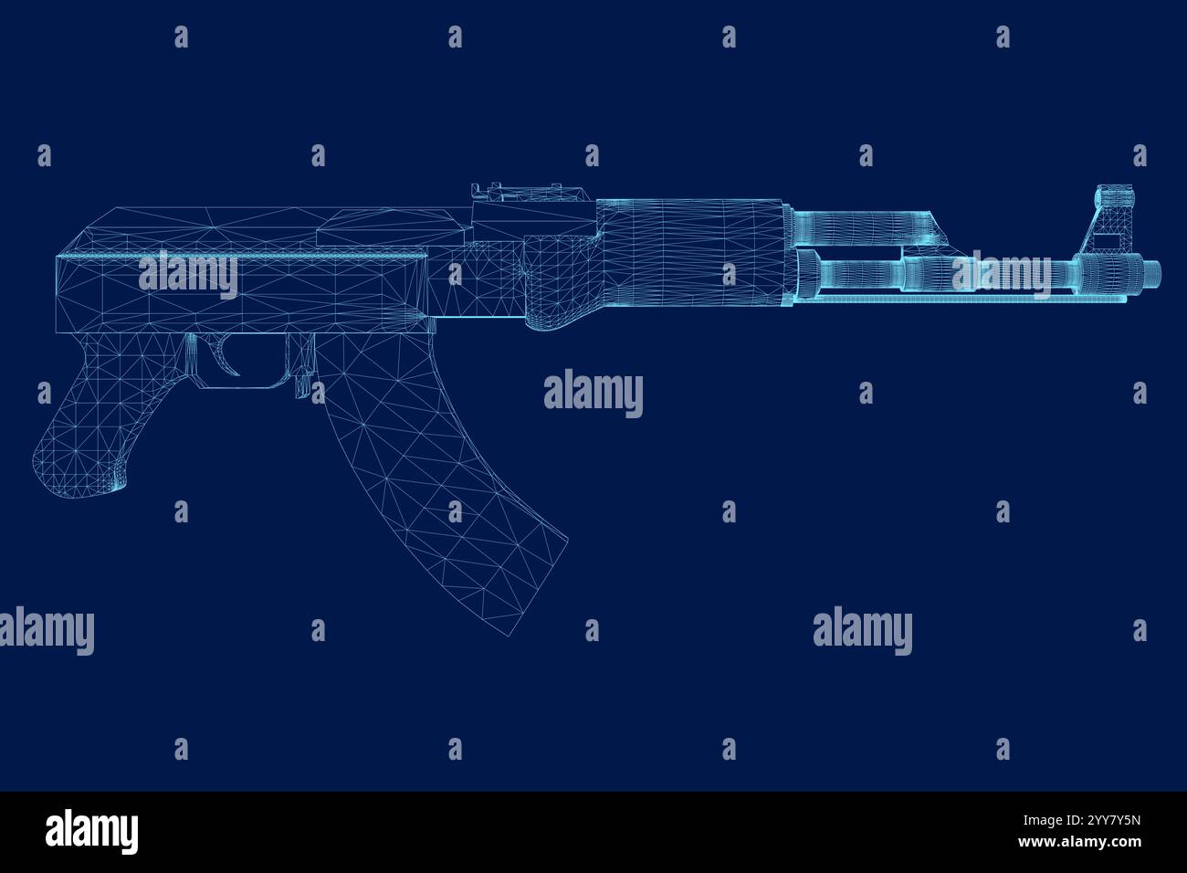 assault rifl wireframe. weapon and army symbol. isolated vector image ...