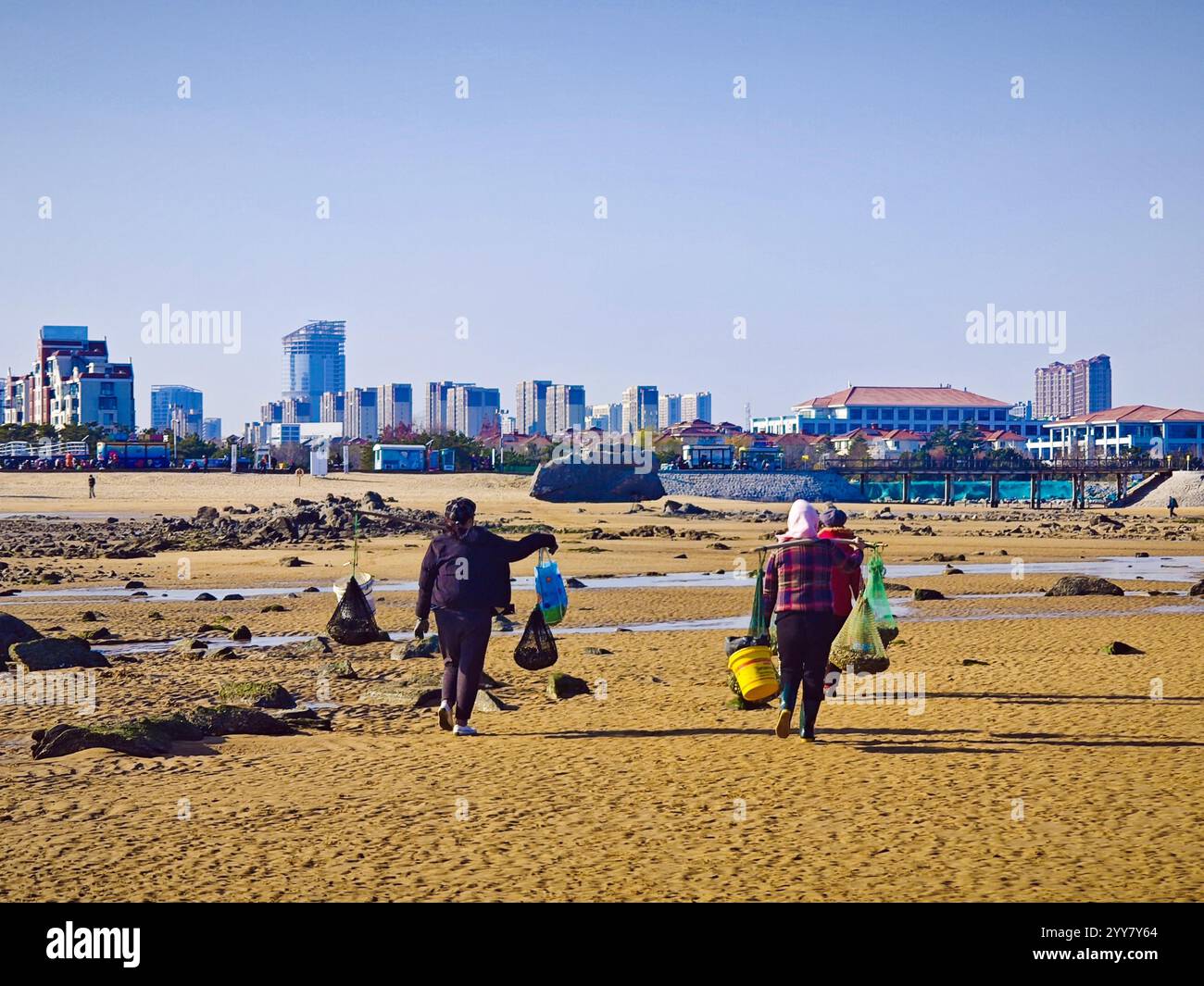People go beachcombing at seaside in Rizhao City, east China's Shandong ...