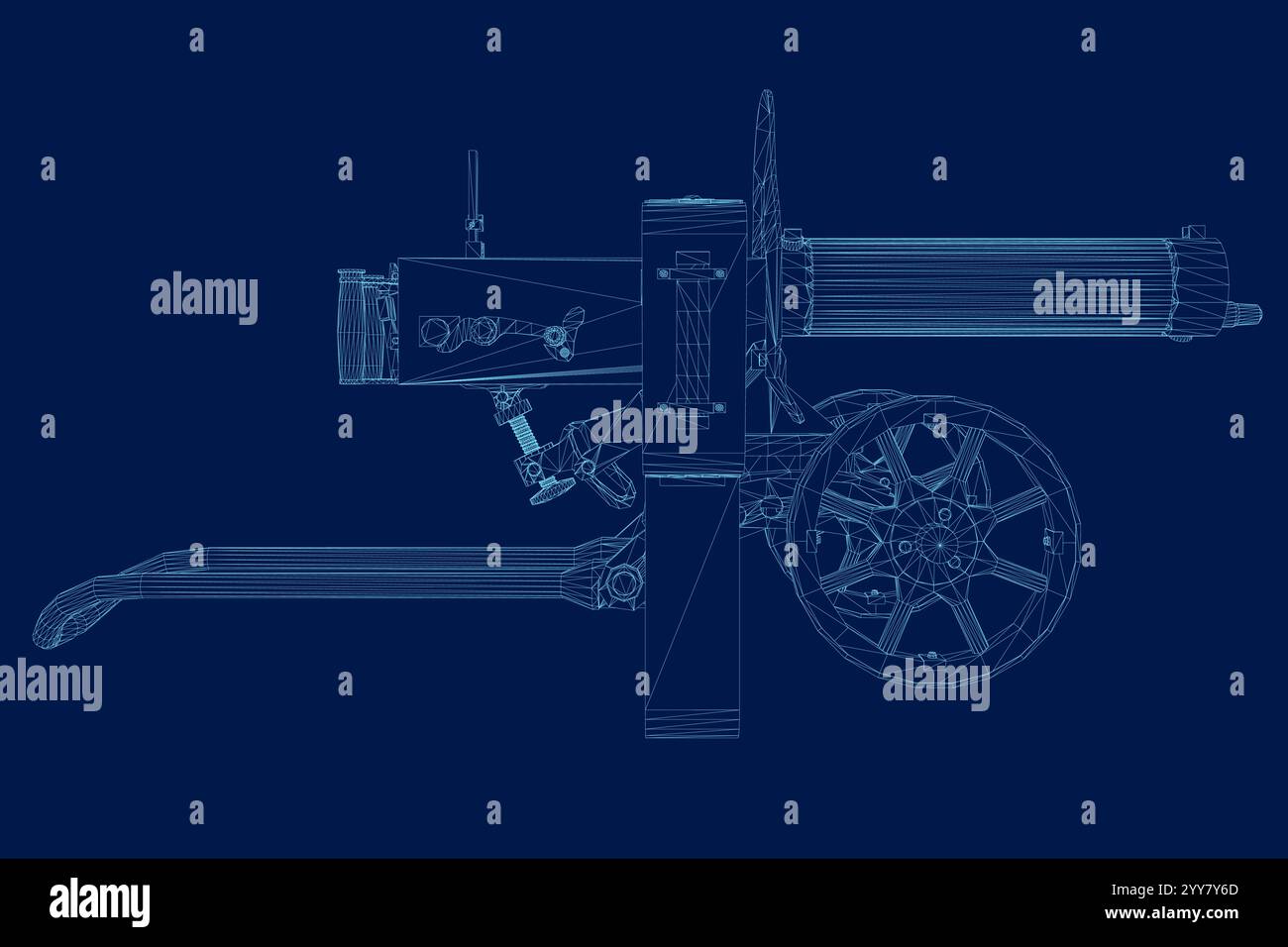Wireframe of the Maxim machine gun. Machine gun isolated on a blue ...