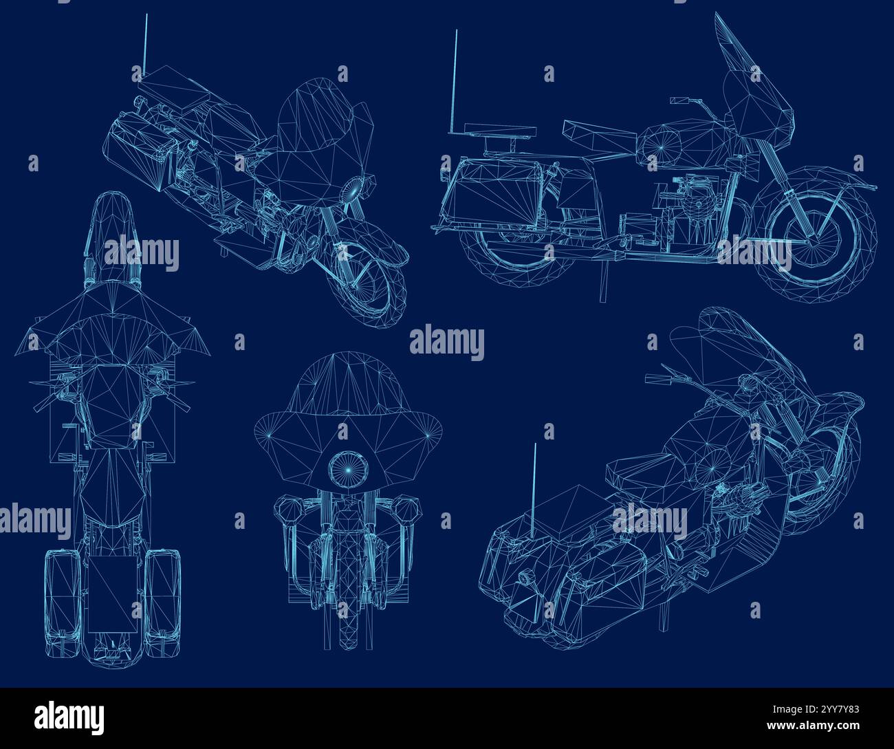Motorcycles wireframe vector set. Sport bikes choppers road two wheel motor fast vehicle ...