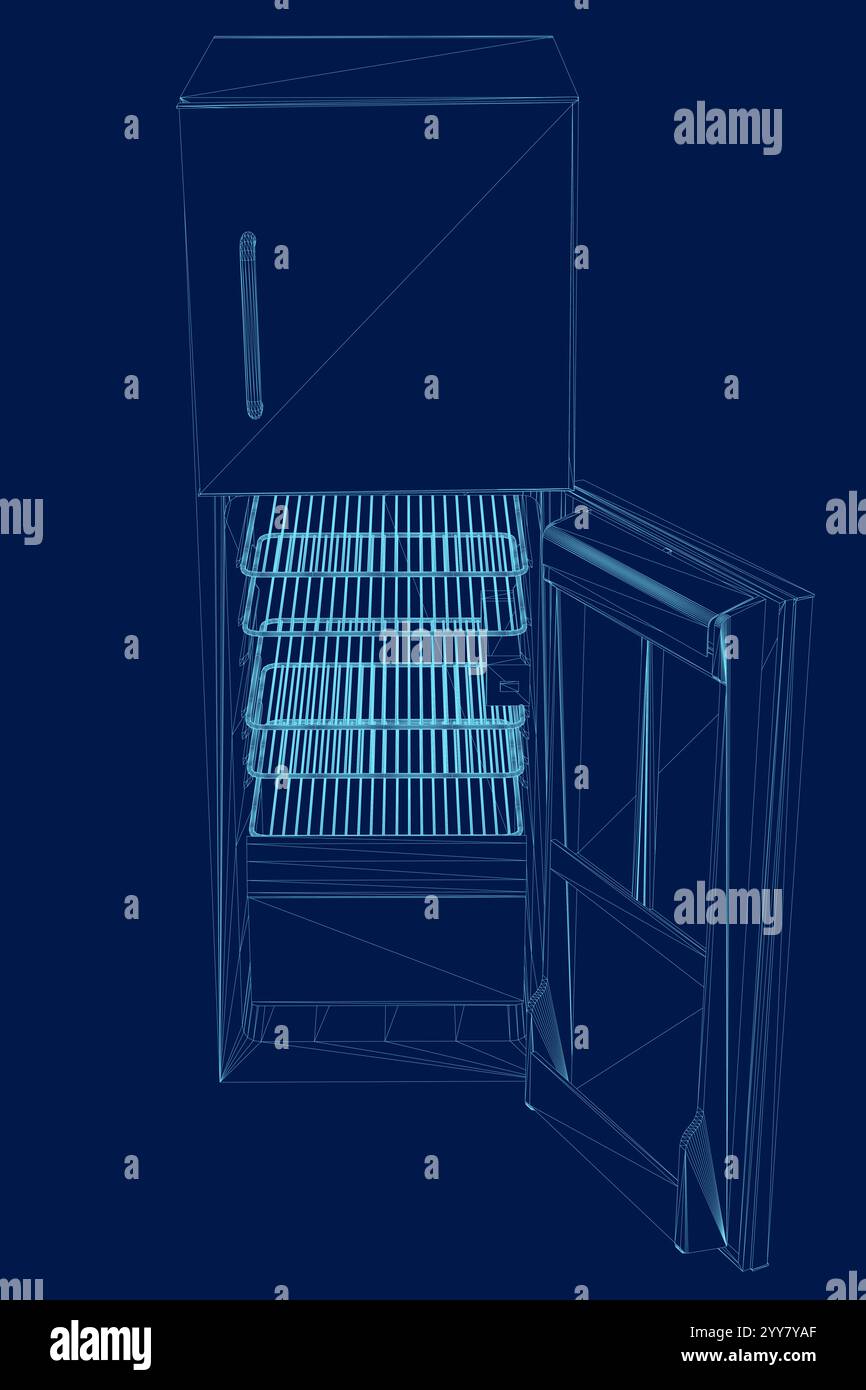 Contour refrigerator is open and empty. Vector illustration Stock ...