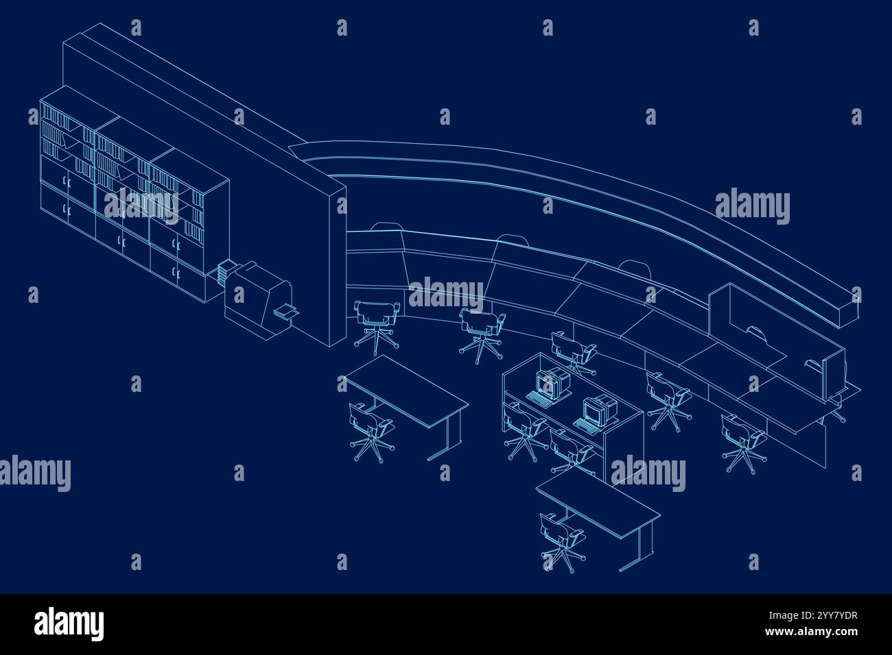 office work area contour drawing, Modern design, isometric view. vector ...