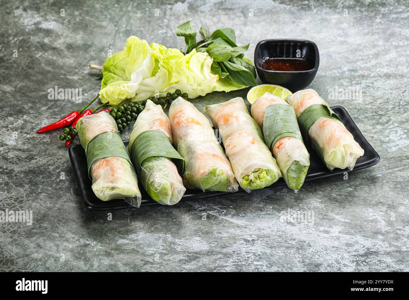 Vietnamese Spring Roll with shrimps and vegetables in rice paper Stock ...