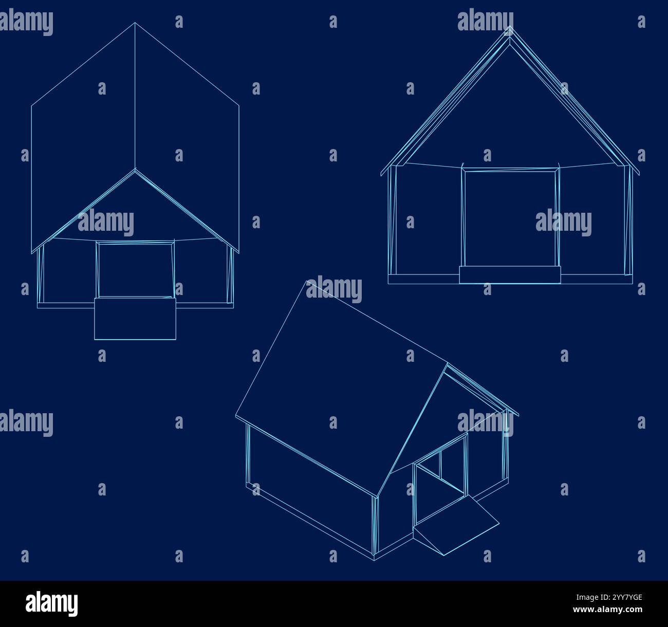 Small house contour set. Front, isometric view. Vector illustration ...