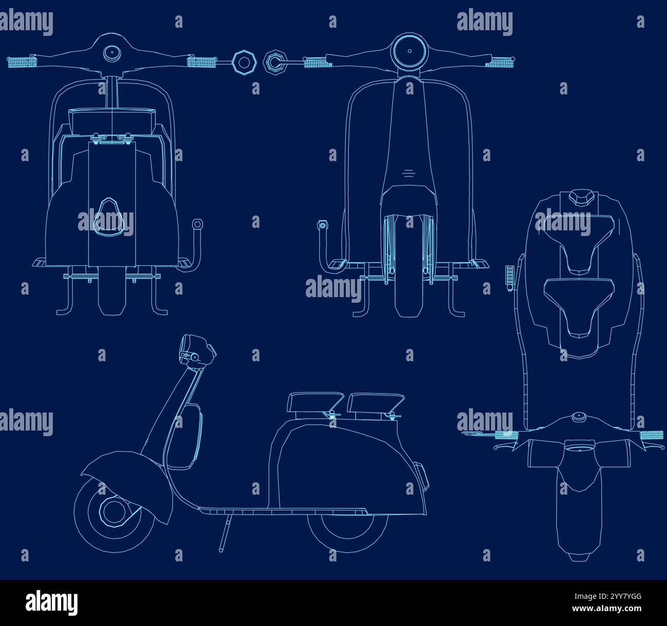 Set of Vintage two wheeler scooter contour isolated vector illustration ...