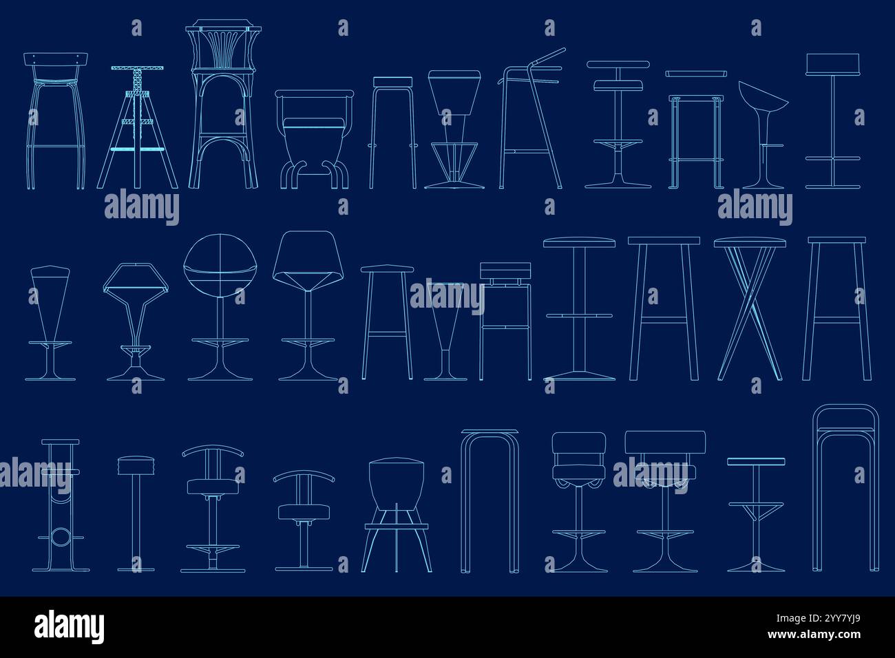 Set of contour chairs. Front view. Vector illustration Stock Vector ...
