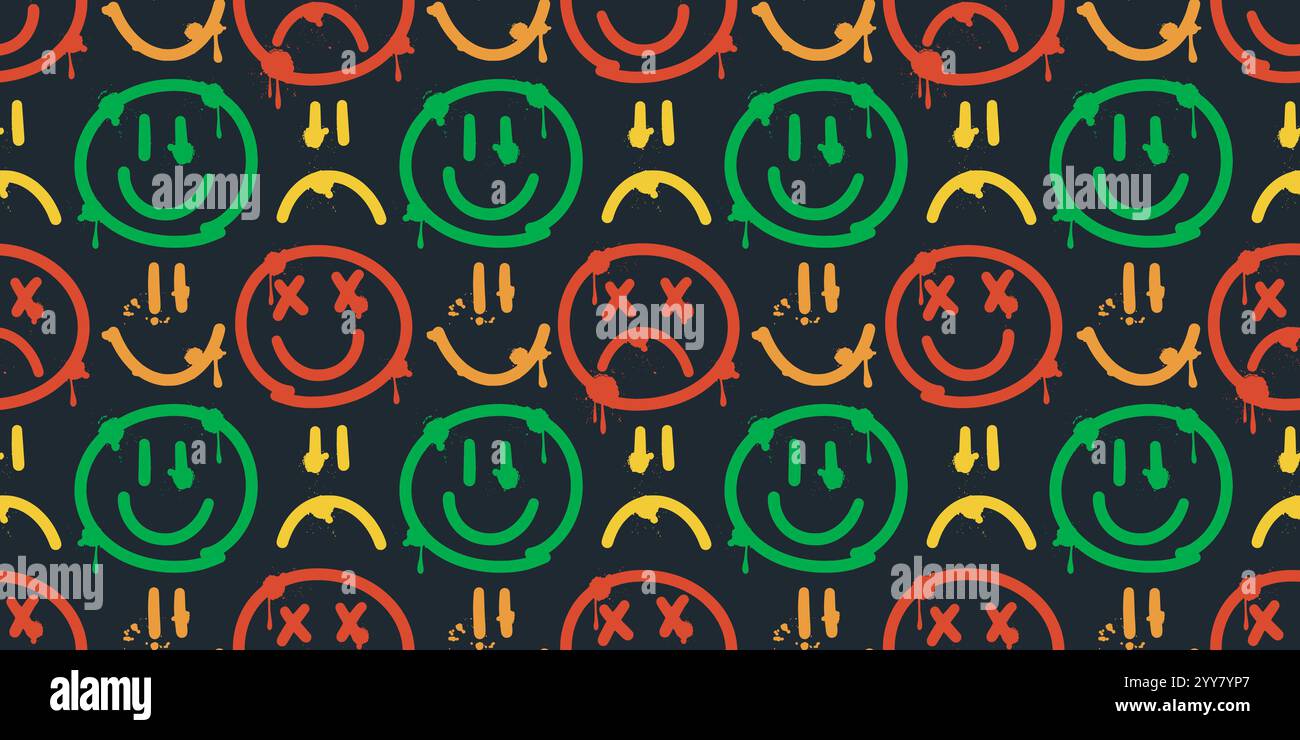 Street graffiti smiley of different emotions seamless pattern Stock ...