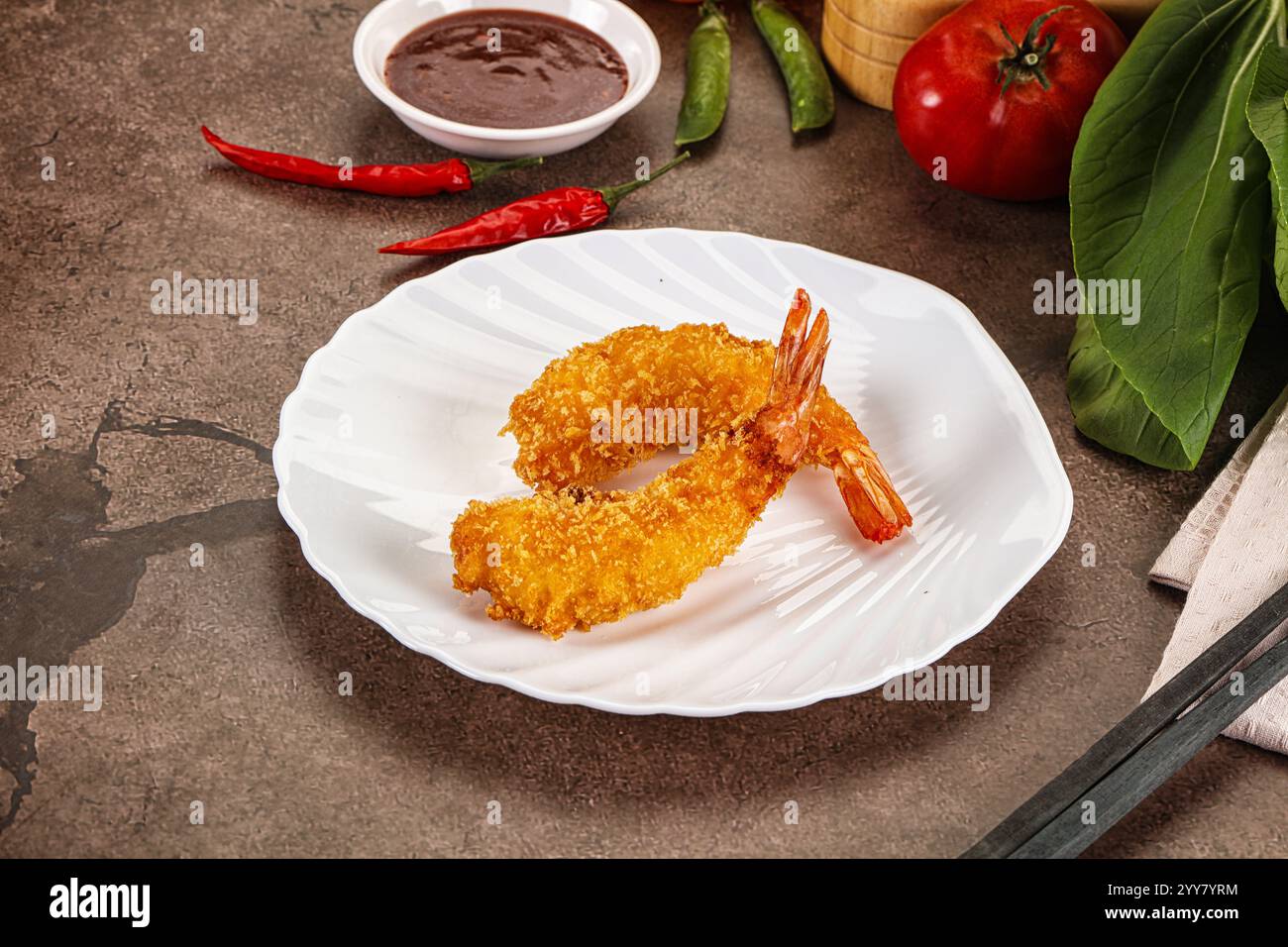 Crispy breaded golden fried prawns with sauce Stock Photo - Alamy