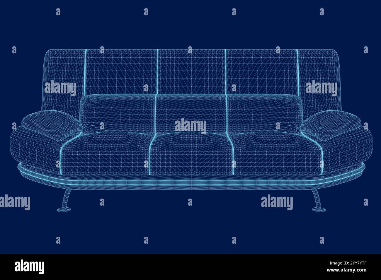 Wireframe Modern Sofa. Front view. 3D. Vector illustration Stock Vector ...