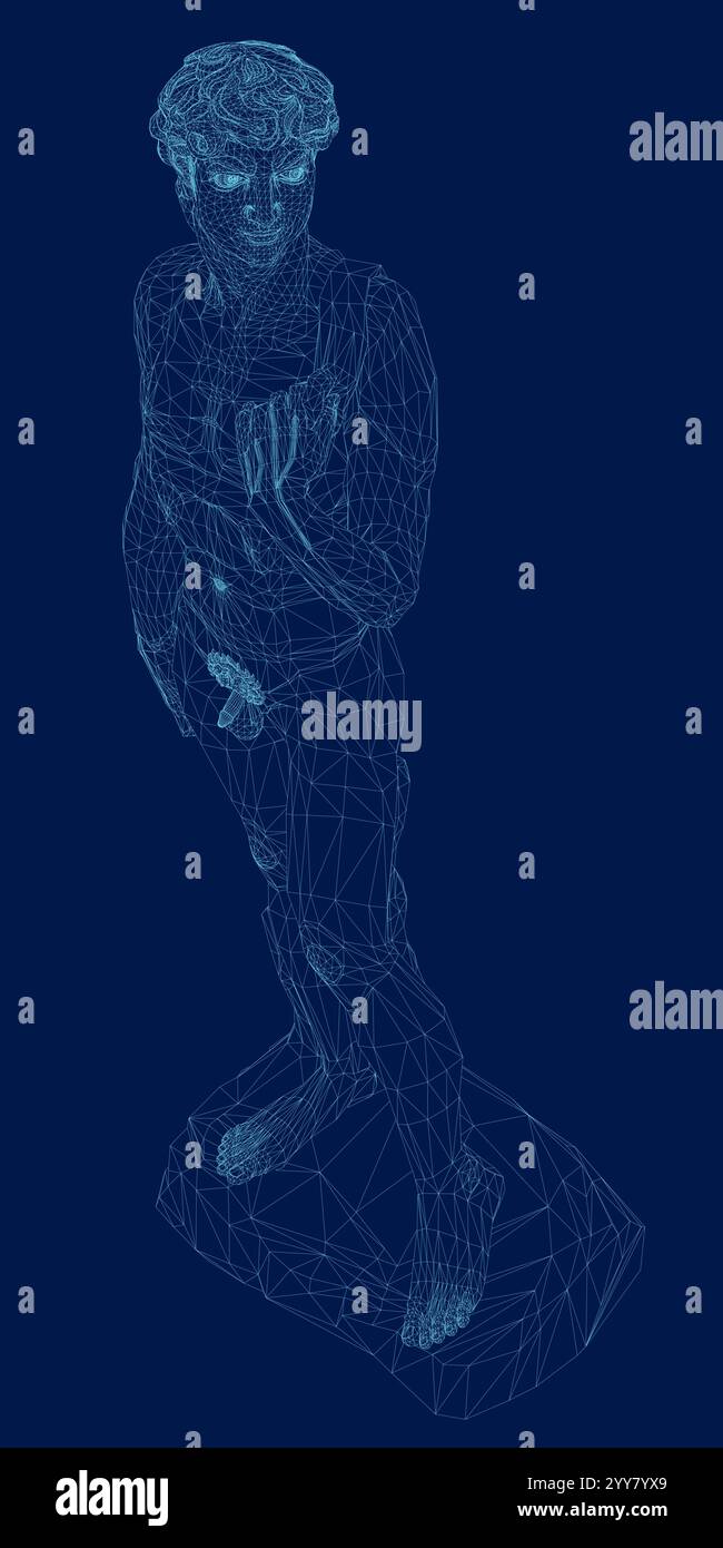 Wireframe david statue of Michelangelo on blue background. 3D. Vector ...