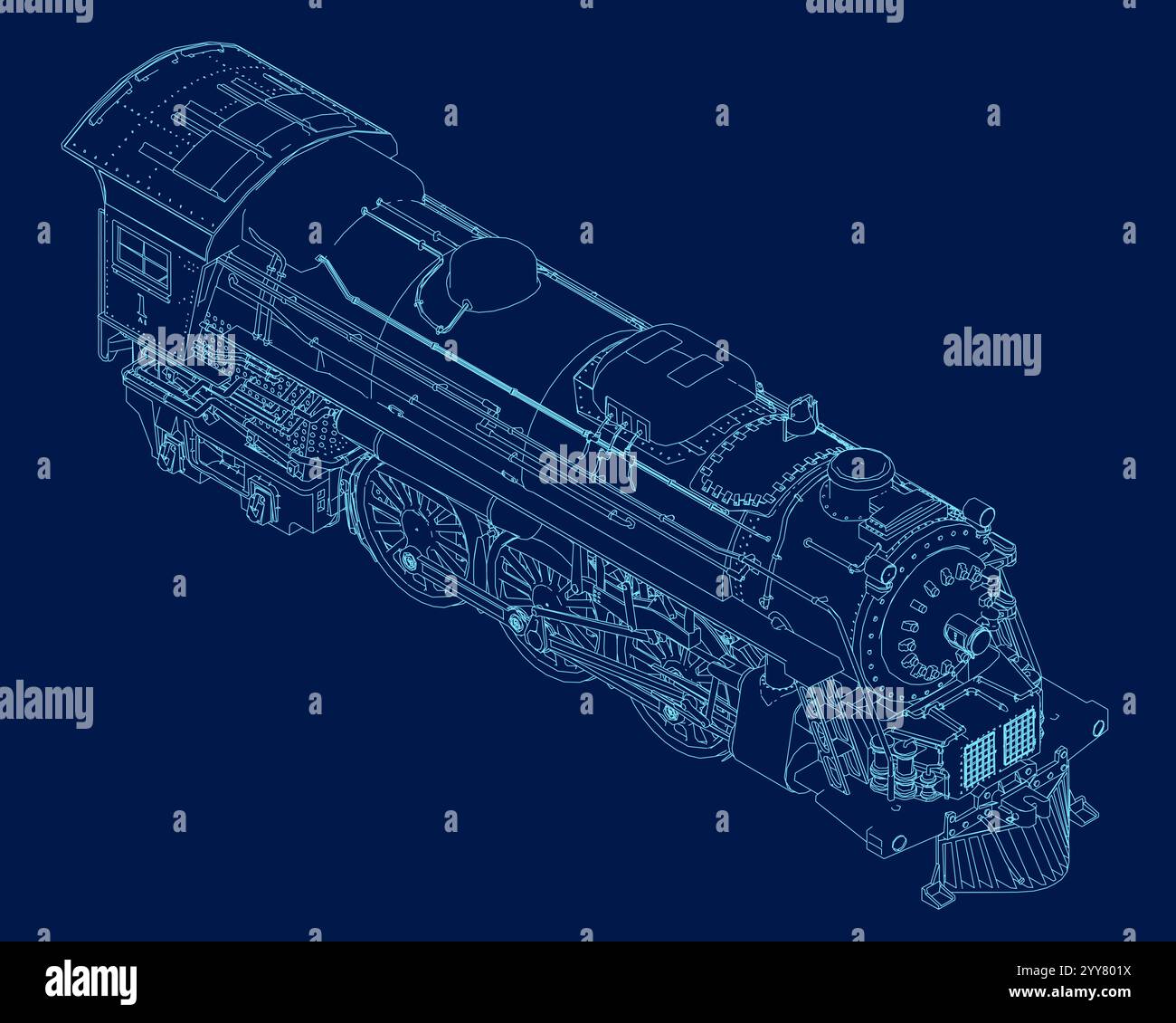 Old Fashioned Steam Train wireframe. Isometric view. 3D. Vector ...