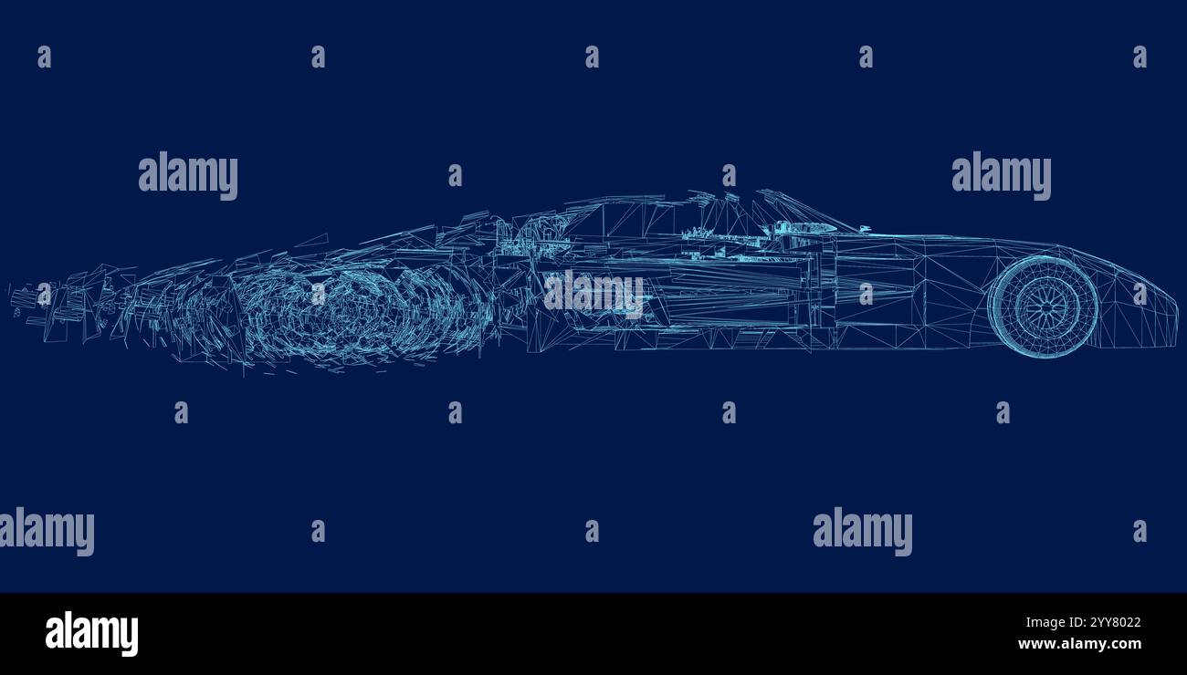 sport car wireframe, side view, vector illustration. It breaks into ...