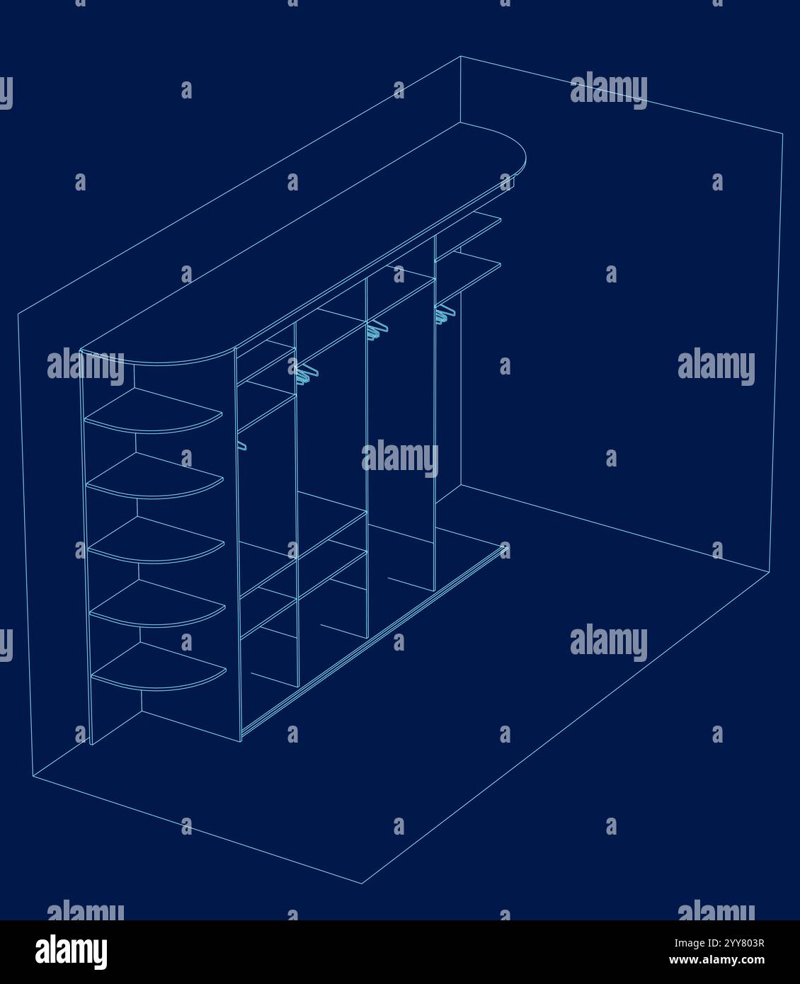 Wardrobe room graphic blue contour home interior illustration vector ...