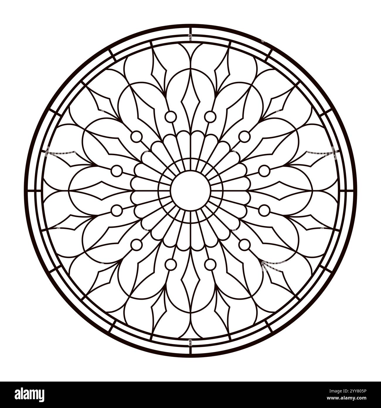 Colouring page for adult circle with Church glass window Stock Vector ...