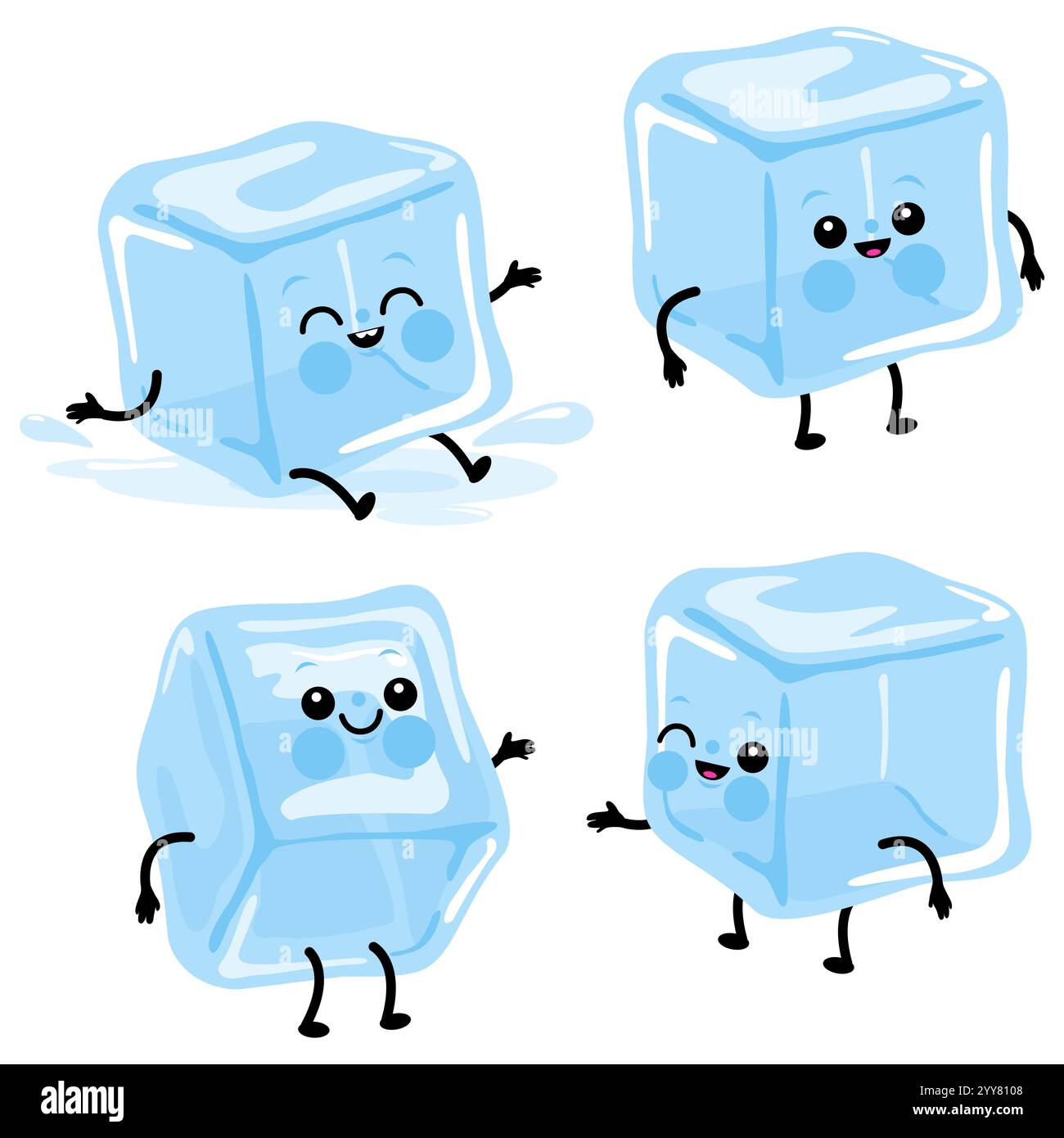 Cute ice cube characters. Cartoon ice blocks for frozen drinks. Cold ...