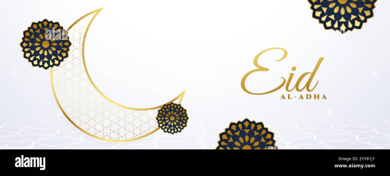 eid al adha bakrid banner in white and golden color Stock Vector Image ...