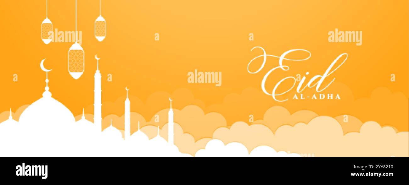eid al adha bakrid banner with clouds and mosque Stock Vector Image ...