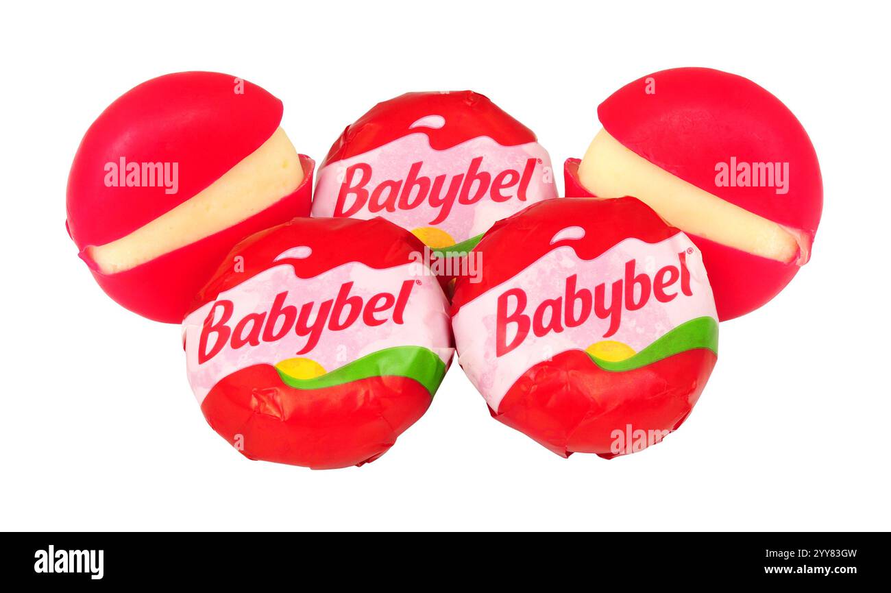 Babybel mini Edam snack cheese wrapped in red wax Stock Photo - Alamy