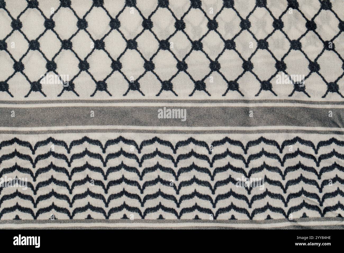 close up of black and white patterns on folded Keffiyeh, Kaffiyeh ...