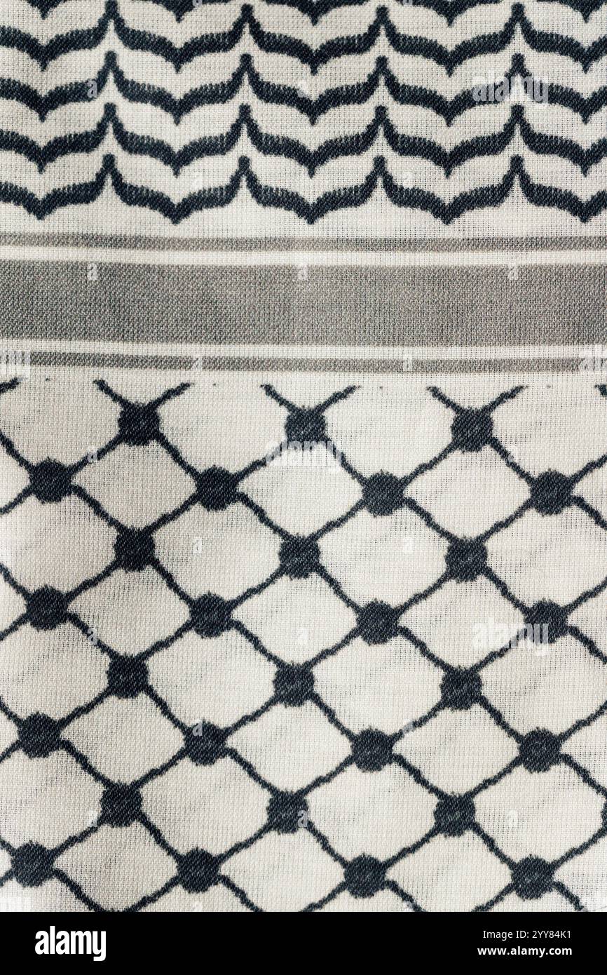 close up of black and white patterns on folded Keffiyeh, Kaffiyeh ...