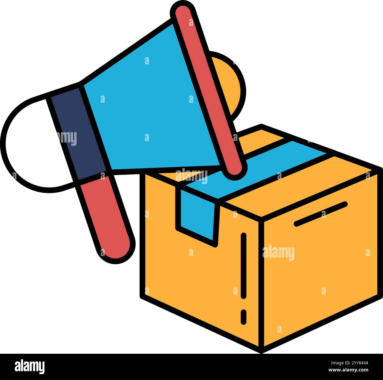 Illustration in concept of Megaphone and product box in line style ...