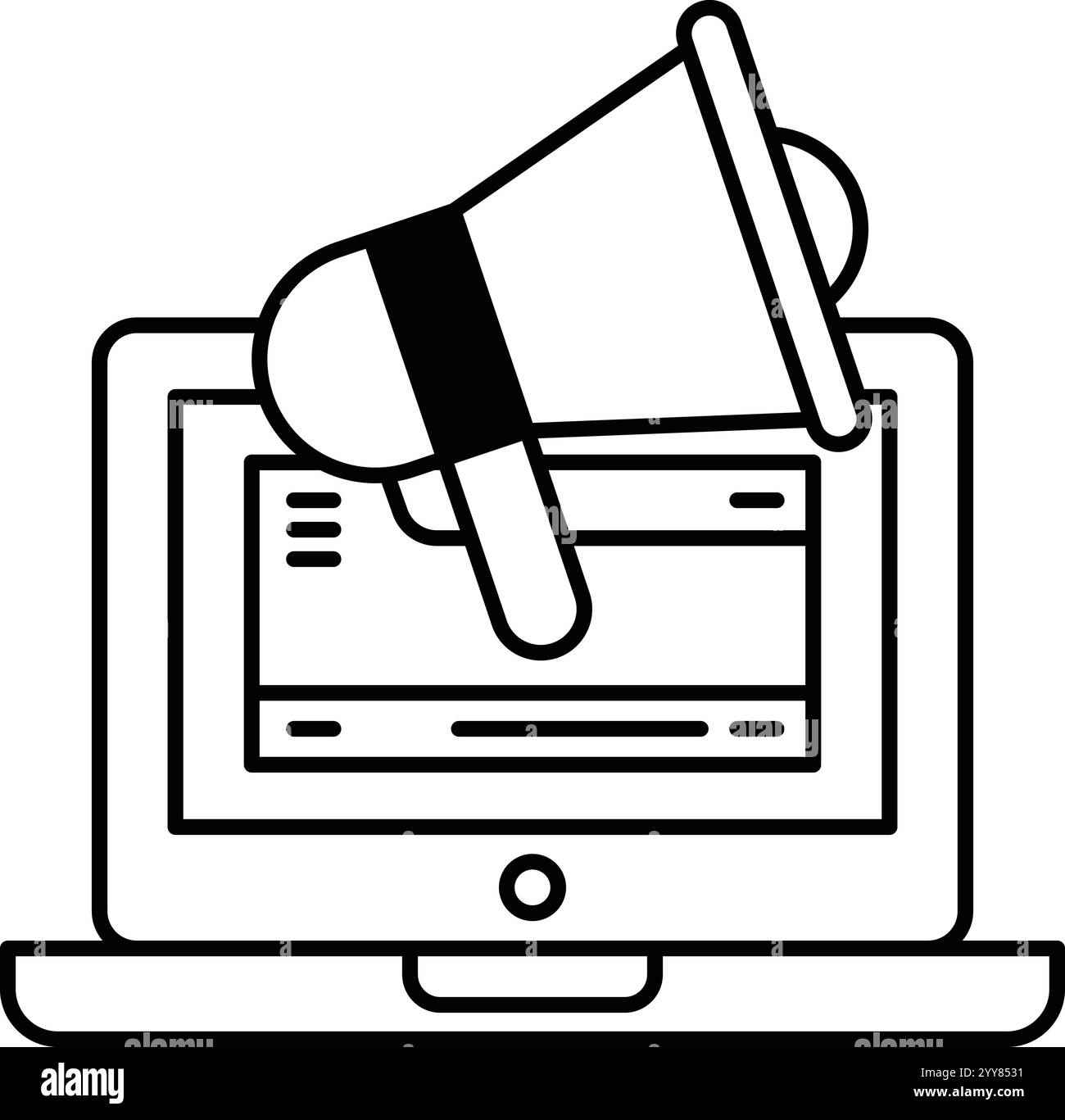 Laptop computer megaphone icon Black and White Stock Photos & Images ...