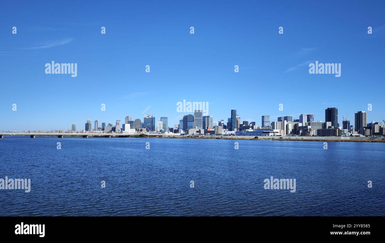 Yodo River and Osaka Umeda skyline modern buildings japanese city with ...