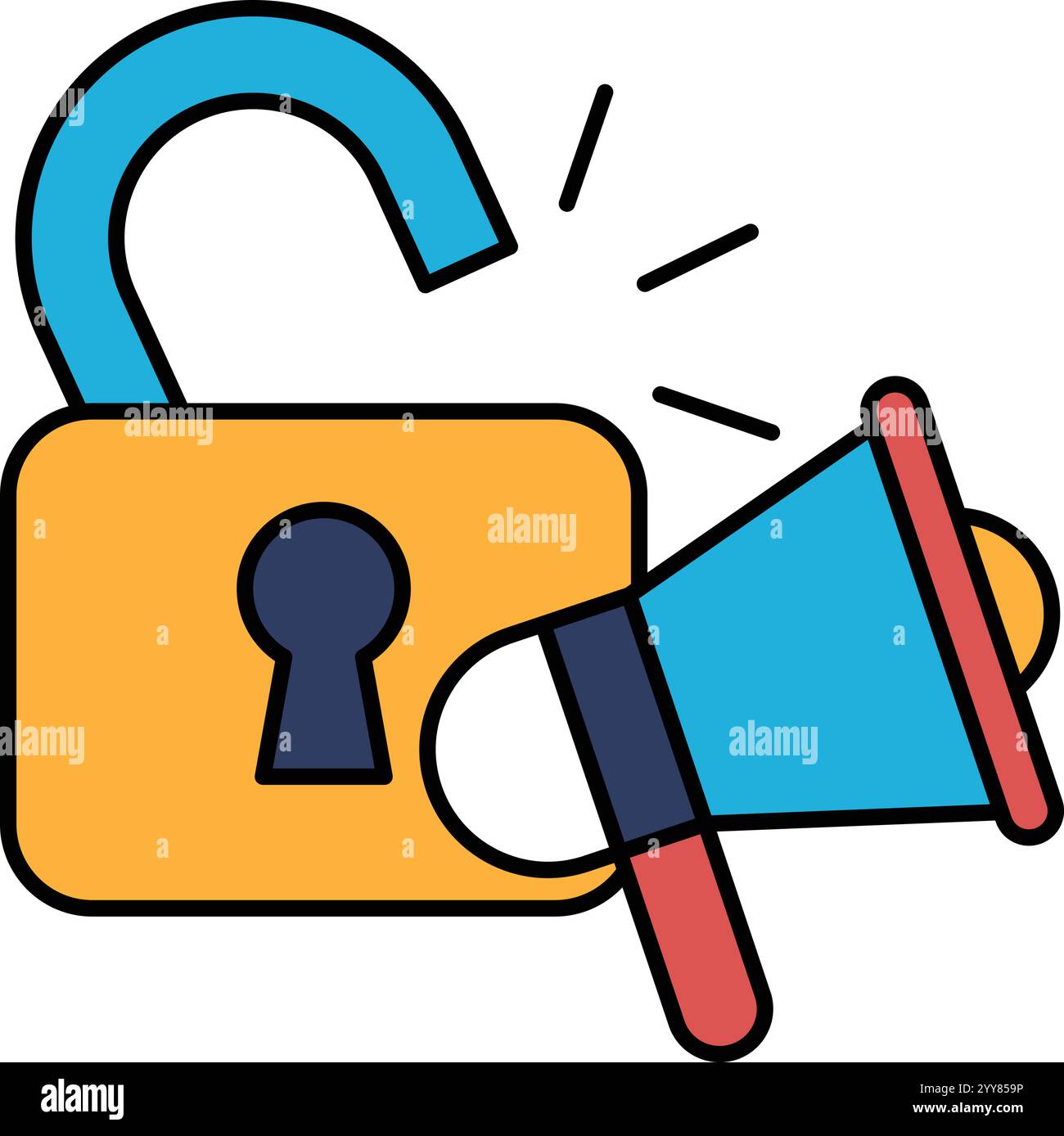 A cartoon image of a lock with a key and a microphone Stock Vector ...