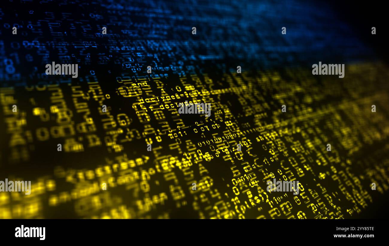 Ukraine digital technology flag cyber background. Ukrainian banner ...