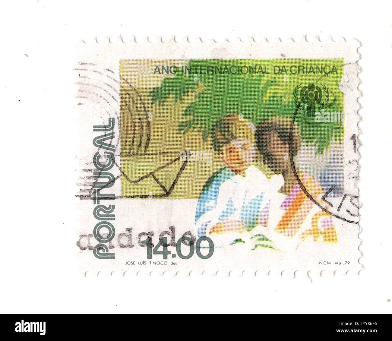 A vintage postage stamp from Portugal isolated on a white background ...