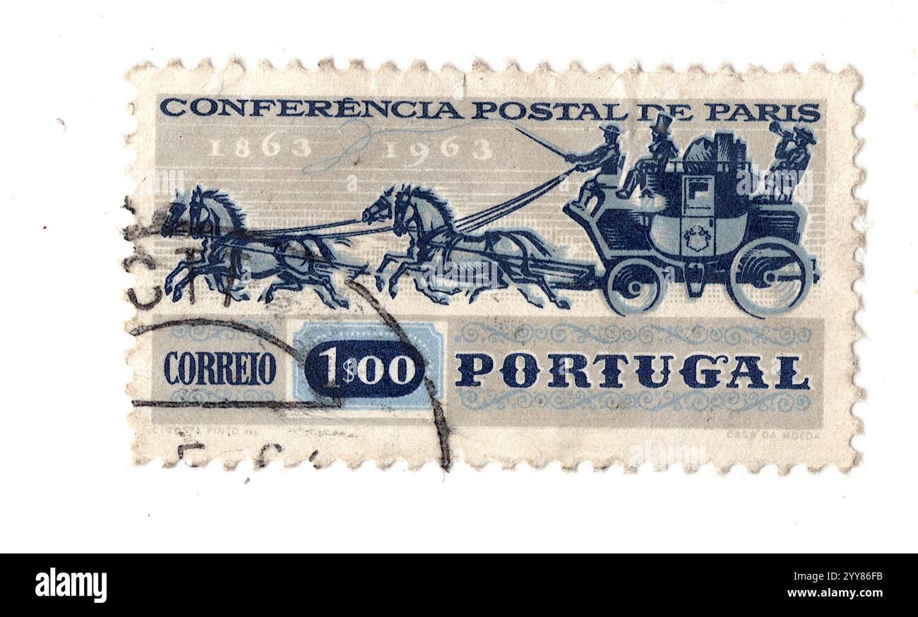 A vintage postage stamp from Portugal isolated on a white background ...