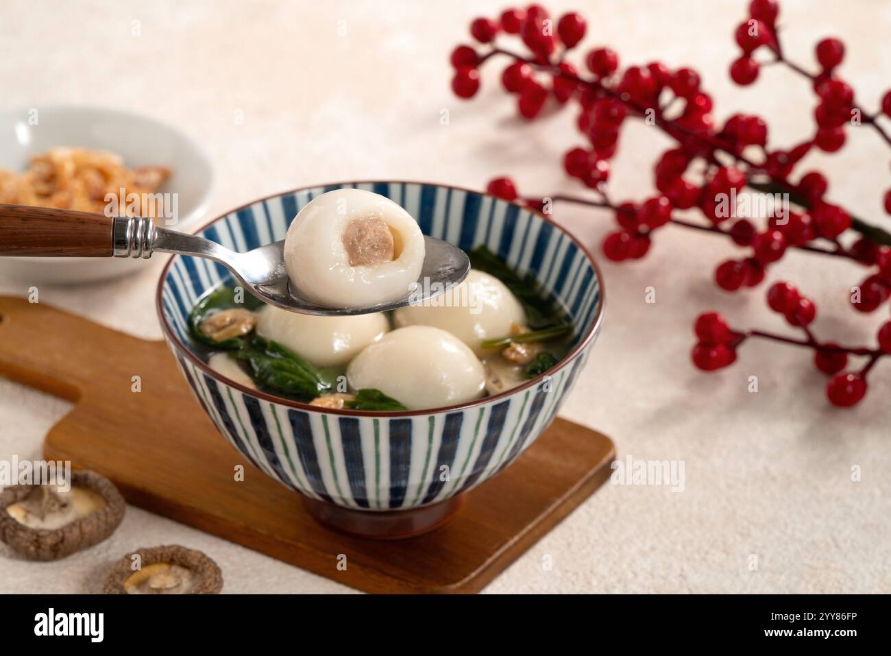 Eating big tangyuan yuanxiao, tang yuan, glutinous rice dumpling balls ...