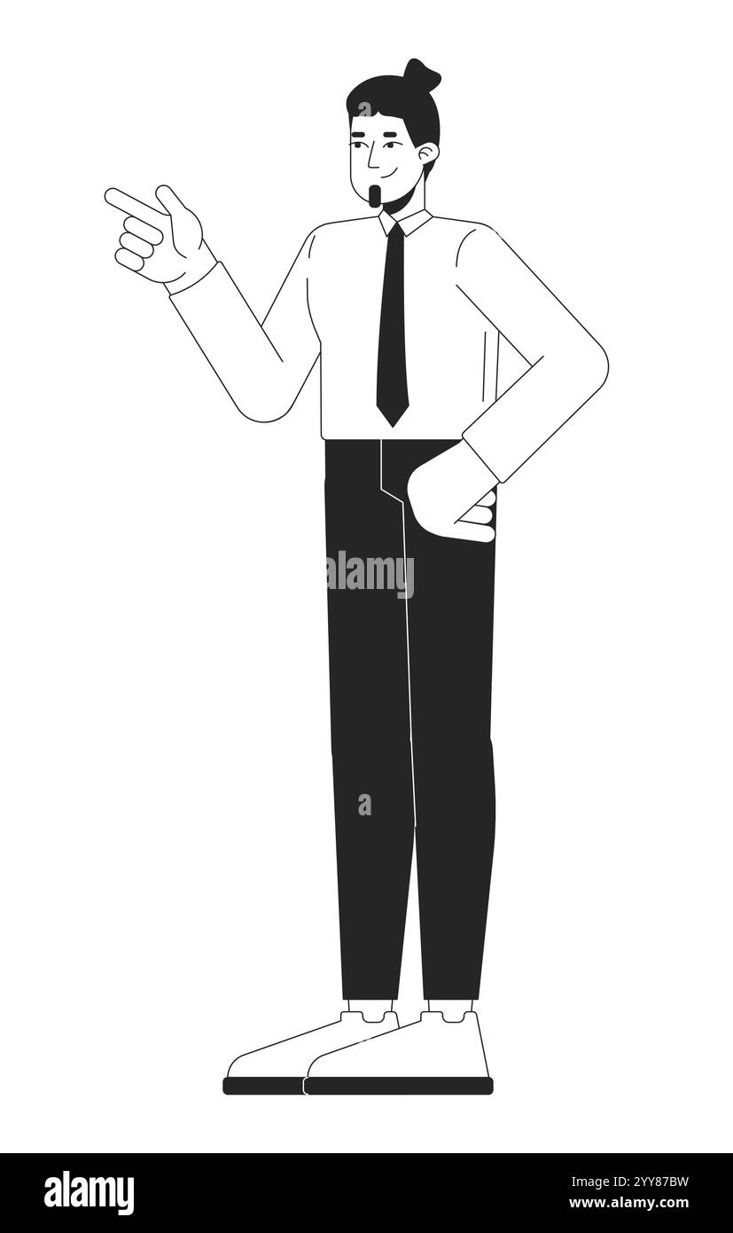 Confident suit tie business man gesture pointing finger black and white ...