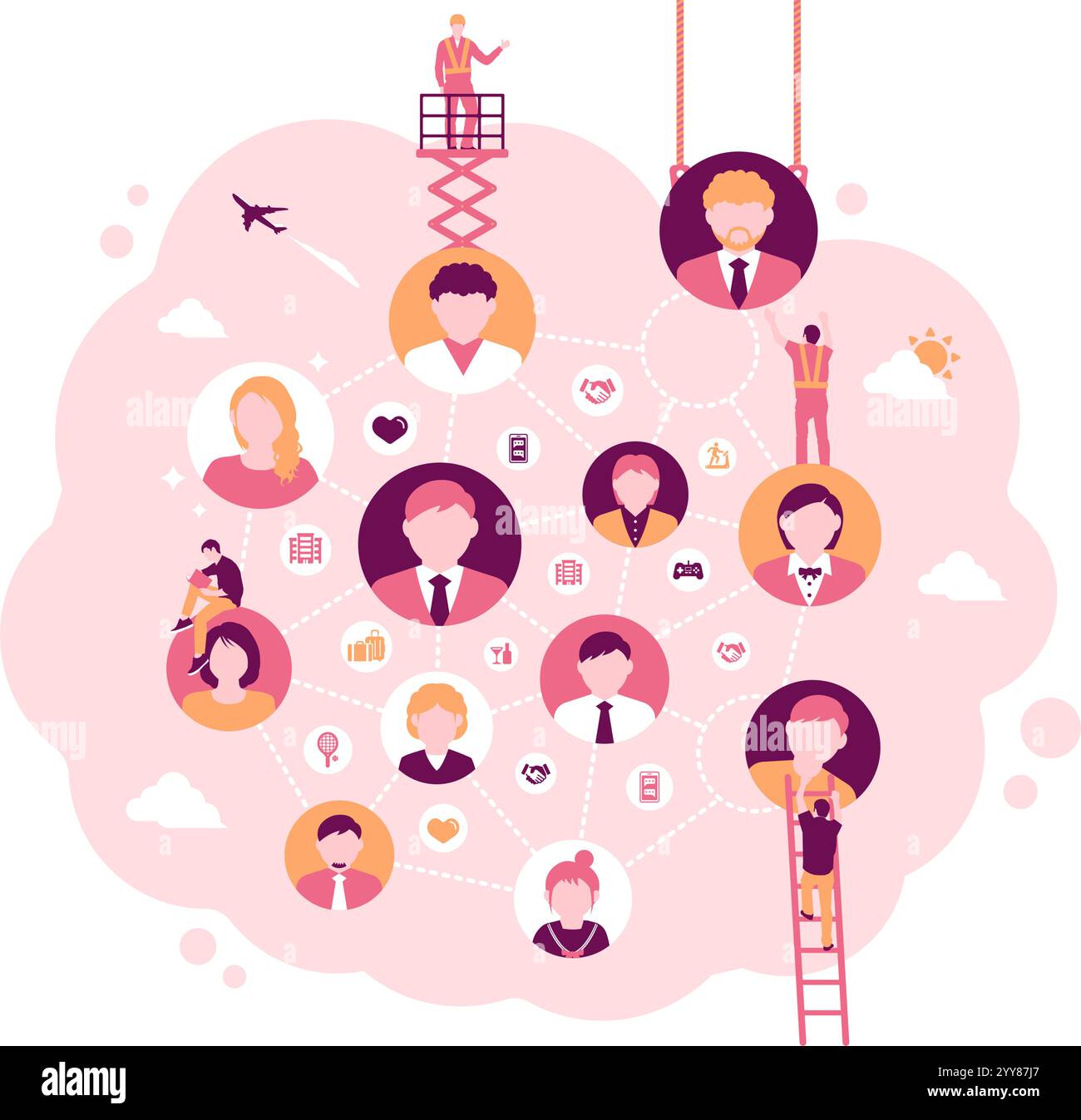 Vector illustration of people relationships and connections Stock ...