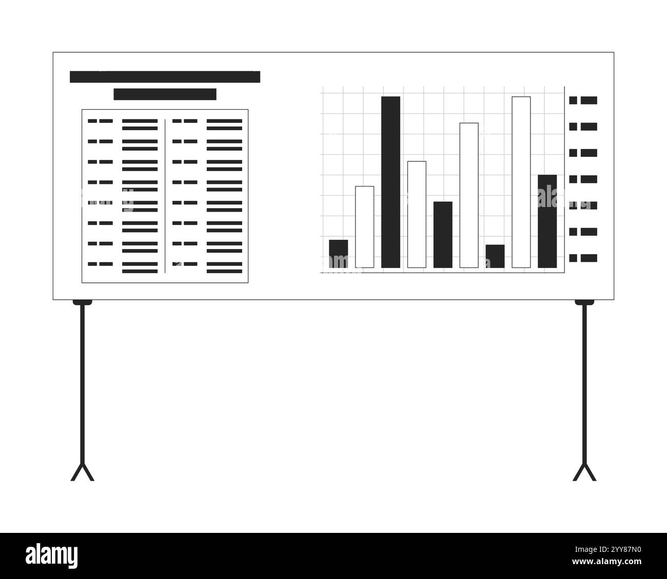 Presentation board with bar chart black and white 2D line object Stock ...