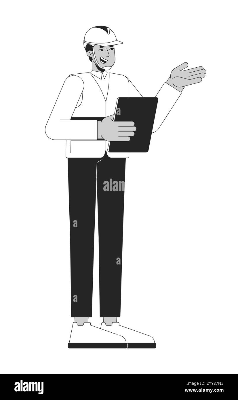 Hardhat indian supervisor giving instructions with tablet black and ...