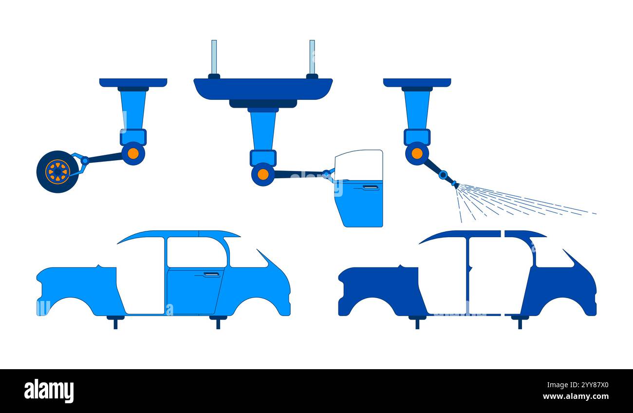 Automotive parts manufacturing 2D cartoon objects set Stock Vector ...